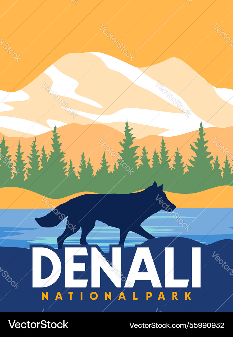 Beautiful view in denali national park Royalty Free Vector