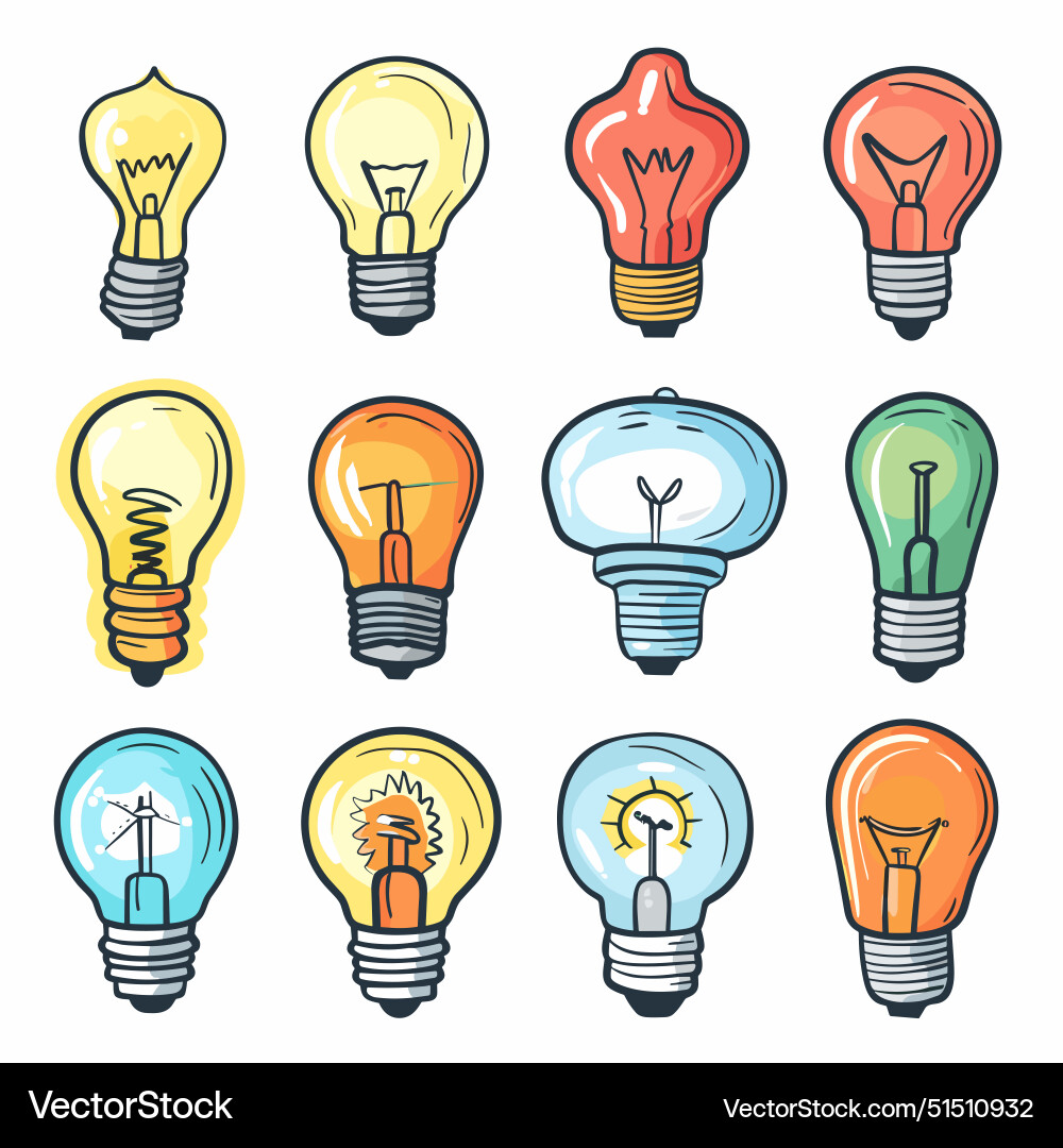 Collection colorful light bulbs different ideas Vector Image