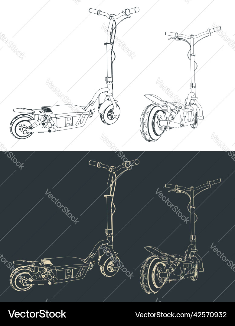 Electric scooter drawings Royalty Free Vector Image