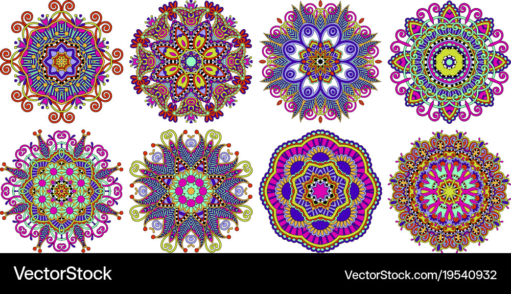 Set of decorative circle patterns ethnic flower Vector Image