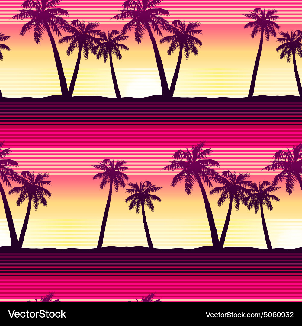Tropical Palms Sunset Pattern Royalty Free Vector Image