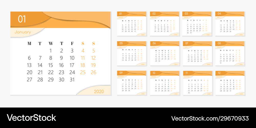 Calendar 2020 year Royalty Free Vector Image - VectorStock