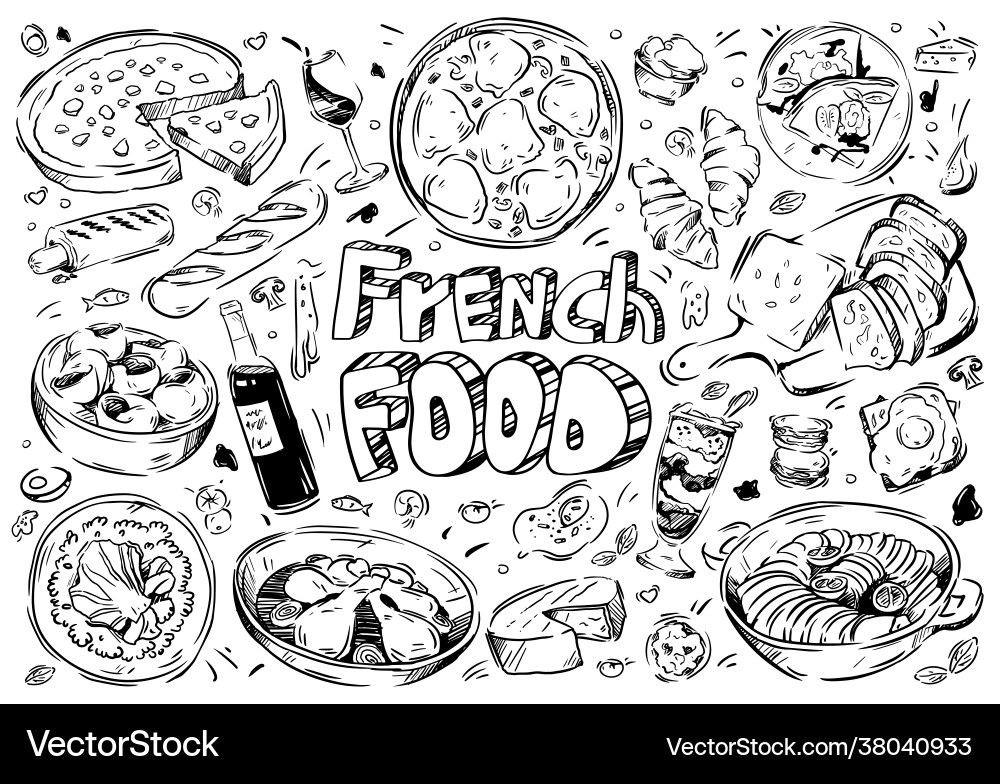 Hand drawn doodle french food Royalty Free Vector Image