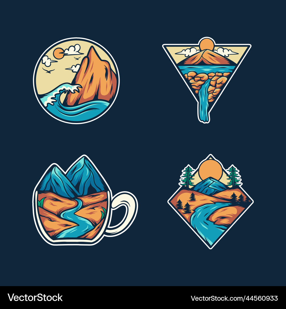 Mountain sticker pack 2 Royalty Free Vector Image