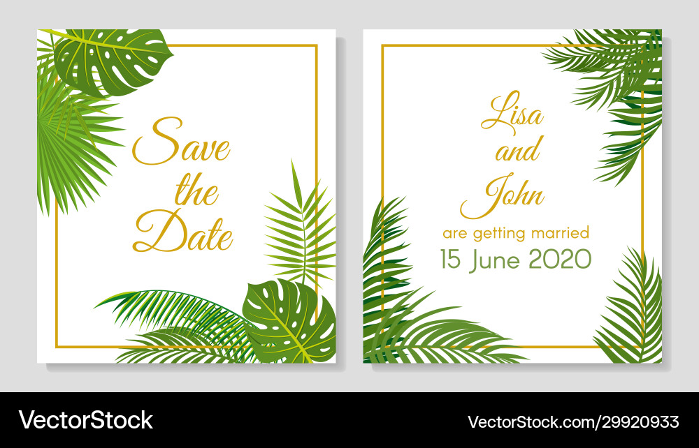 Tropical Wedding Leaf Invitation Royalty Free Vector Image
