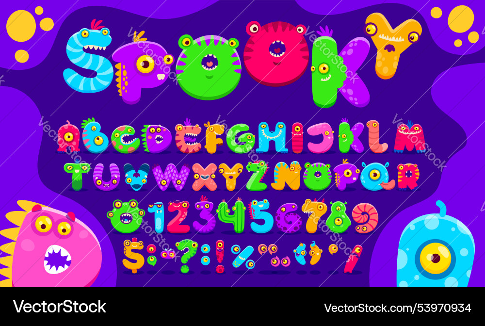 Cartoon monster font funny bugaboo typeface Vector Image