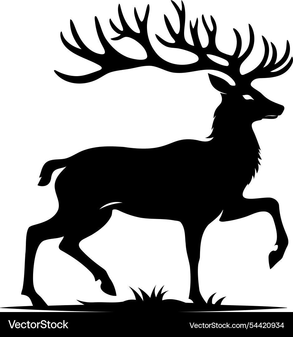 Deer silhouette horned elk reindeer running Vector Image