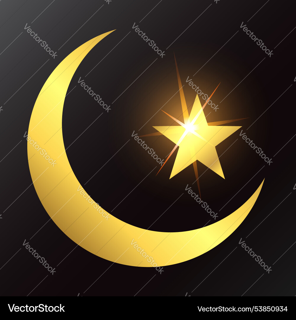 Golden beautiful bright crescent moon and shining Vector Image