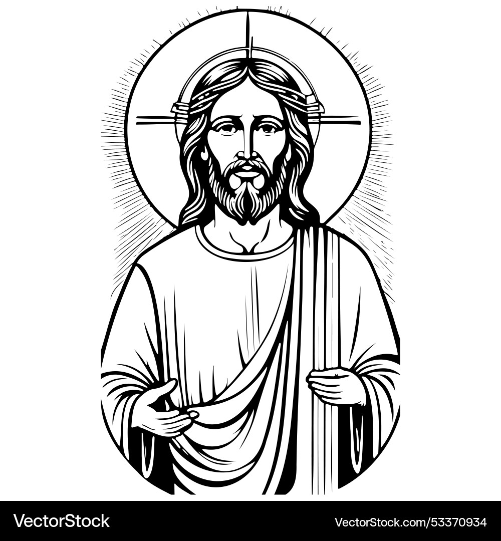 Jesus drawing outline cartoon line engraving Vector Image