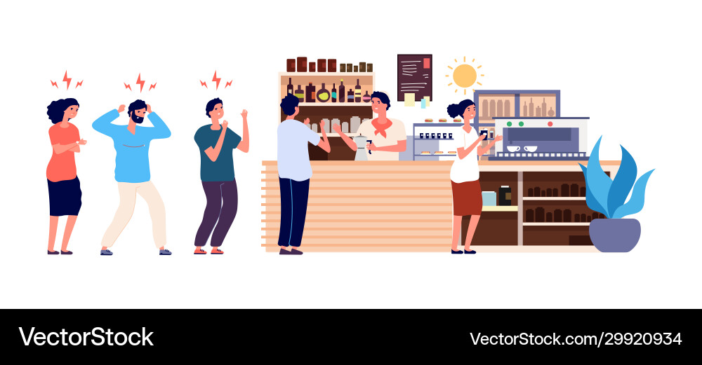 Morning coffee people queue in cafe angry Vector Image