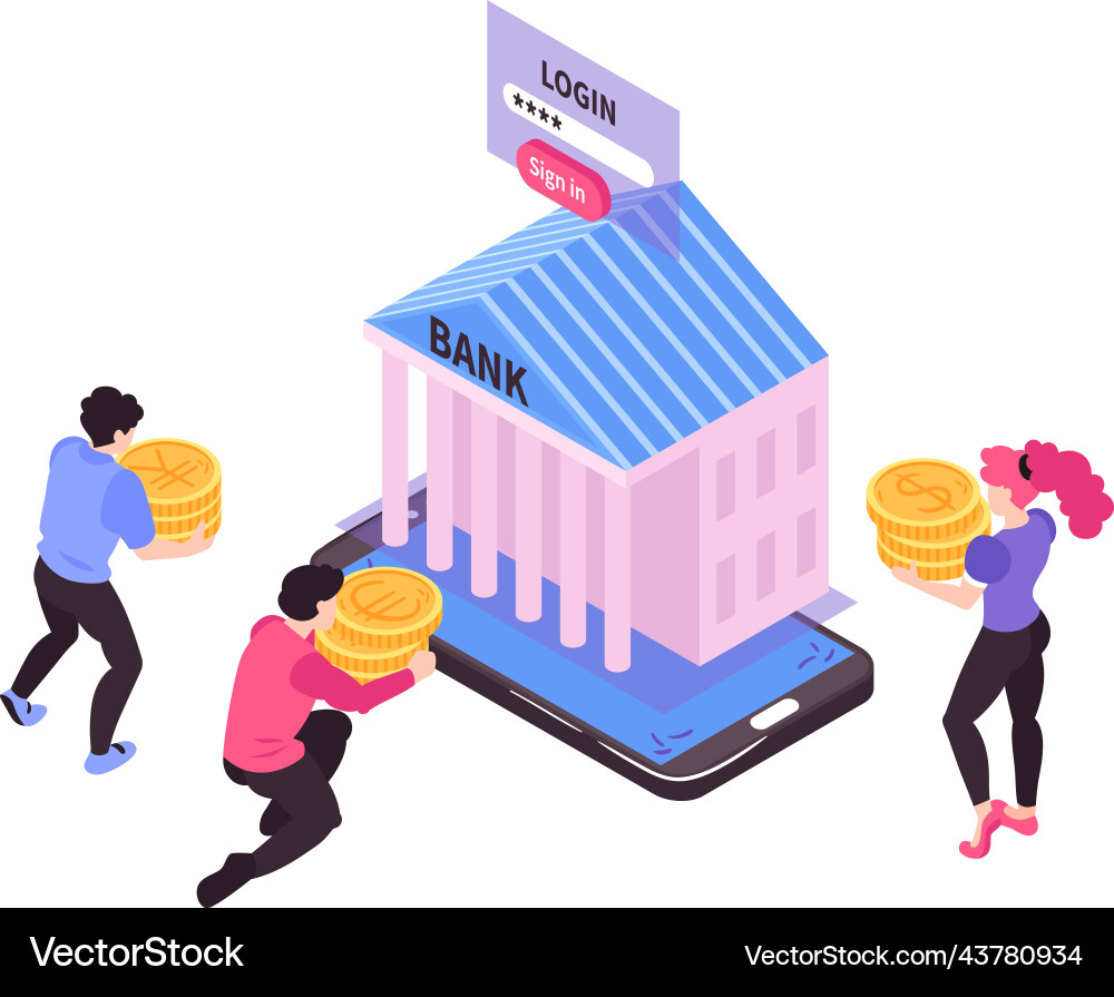 Online Banking Isometric Icon Royalty Free Vector Image