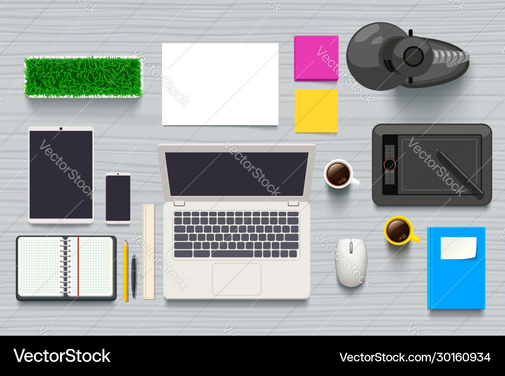 Wooden desk top view Royalty Free Vector Image