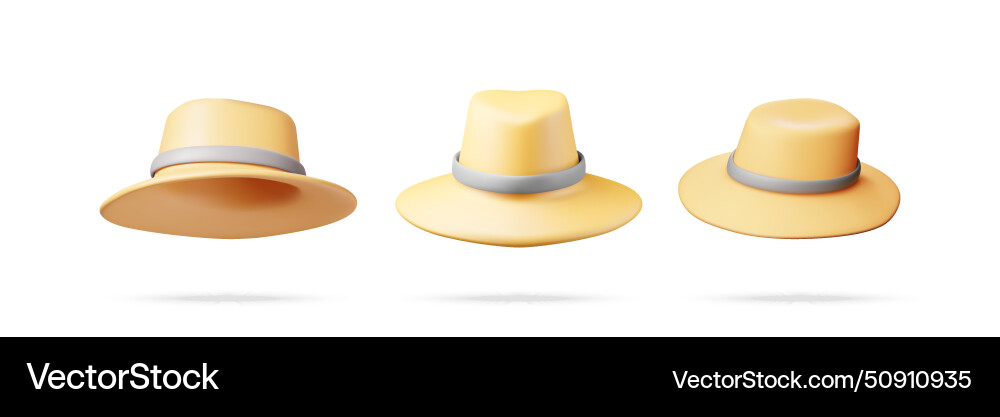 3d set of unisex straw hat Royalty Free Vector Image