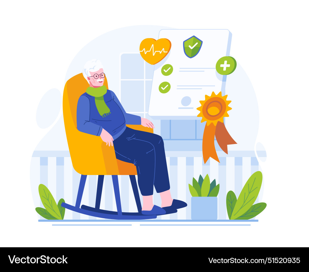 An elderly man sitting in a rocking chair Vector Image