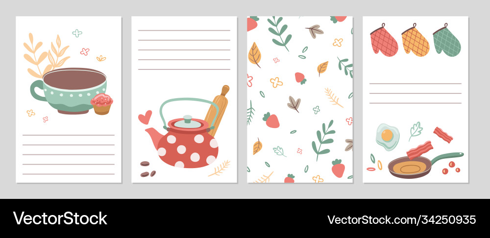 Culinary cards kitchen recipe notebook pages Vector Image