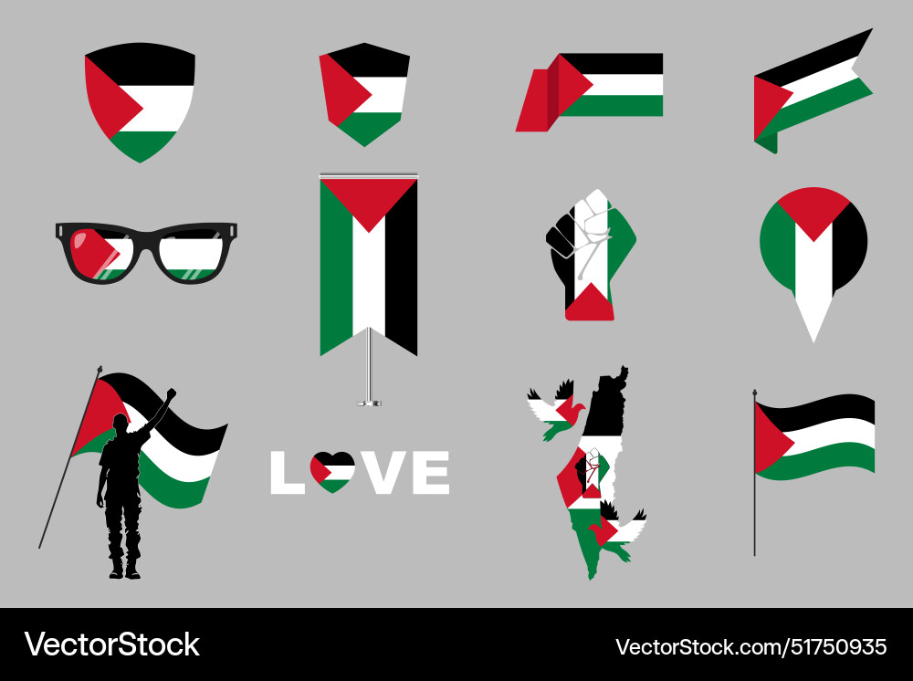 Flag of palestine set Royalty Free Vector Image