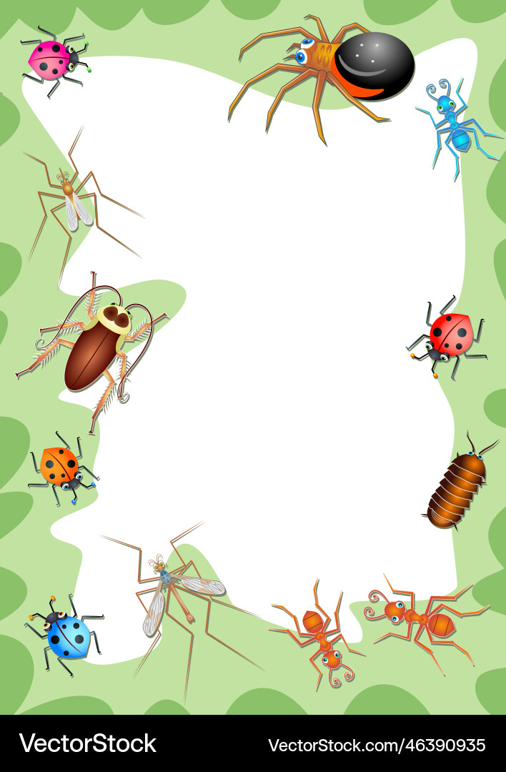 Kids cartoon bug border template Royalty Free Vector Image