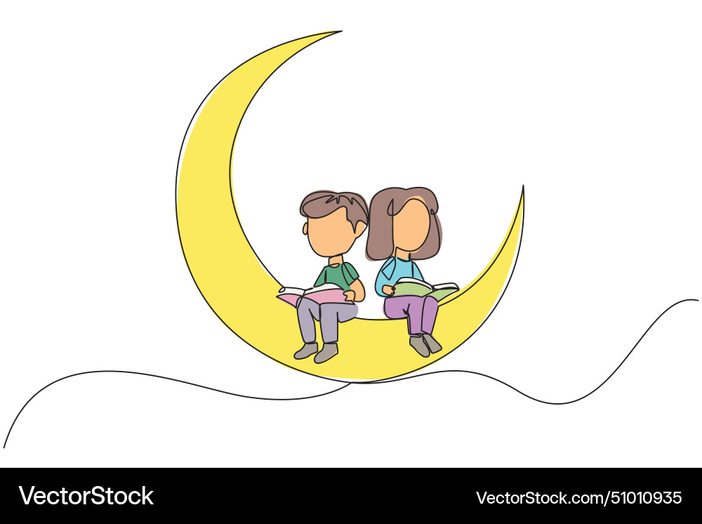 Single continuous line drawing kids sitting Vector Image