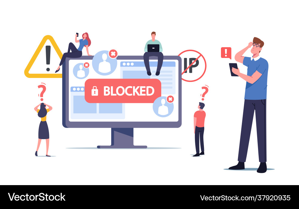 Tiny male and female characters around huge Vector Image