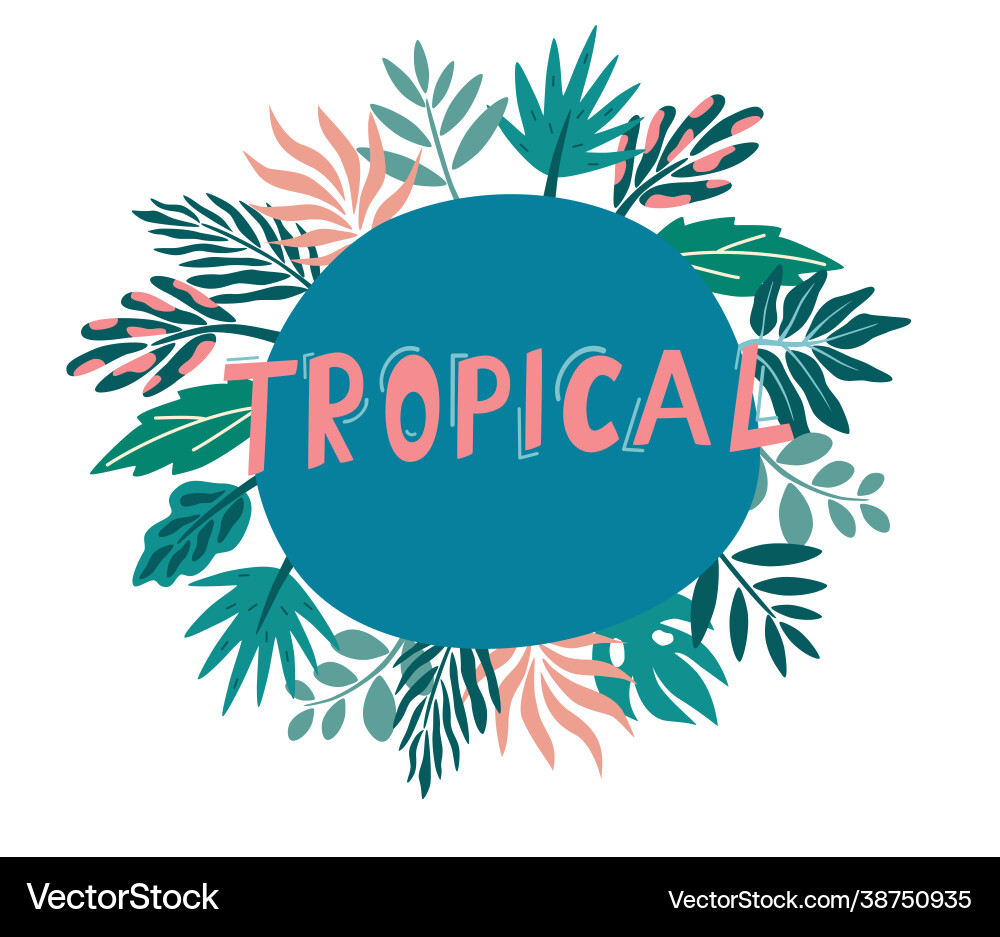 Tropical template with palm leaves round frame Vector Image
