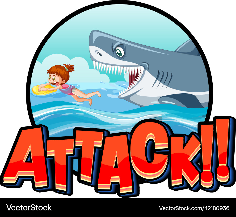 A marine logo with big blue shark and attack text Vector Image