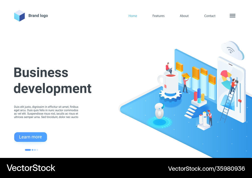 Business development isometric landing page Vector Image