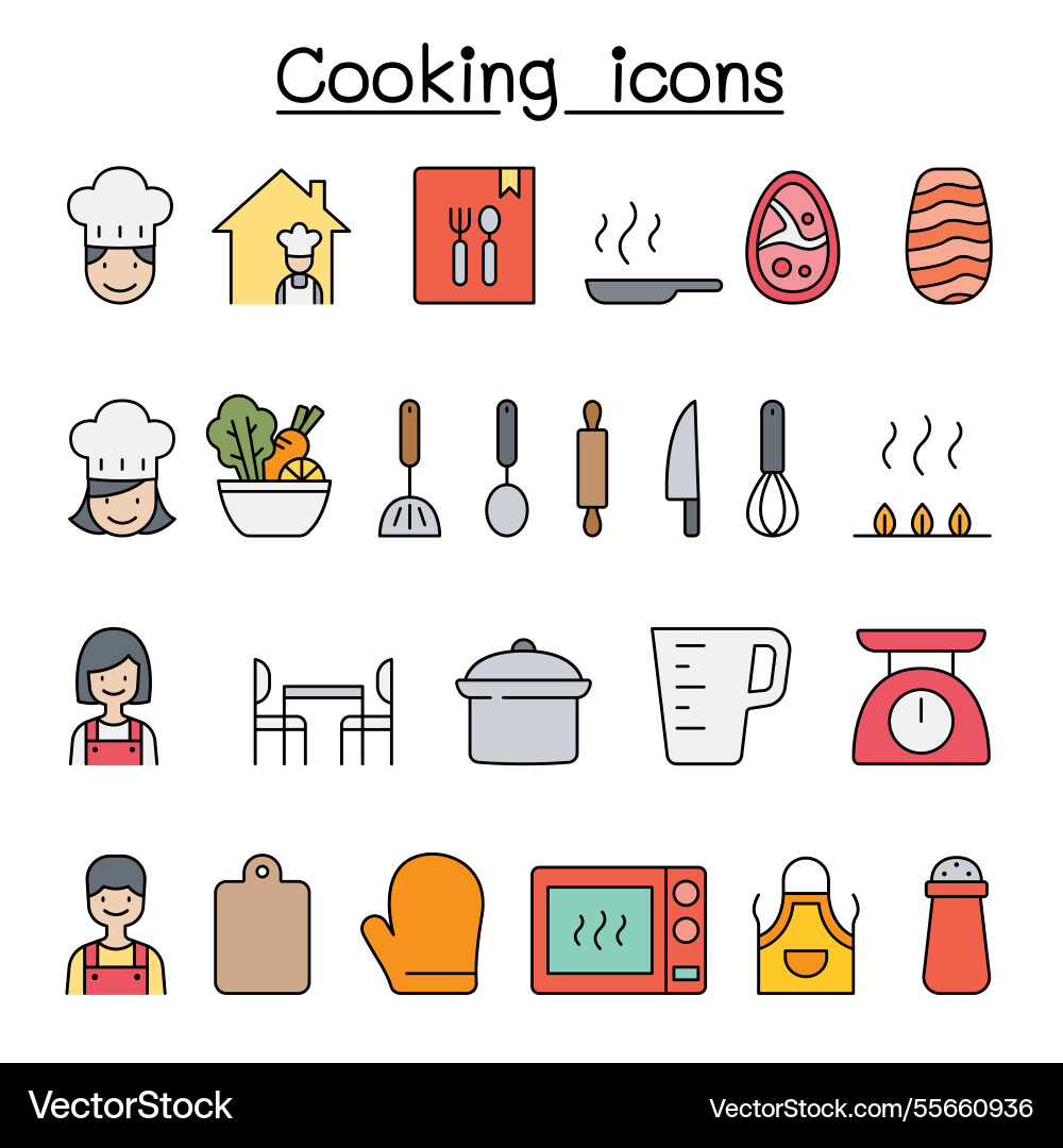 Cooking icon set color line style Royalty Free Vector Image