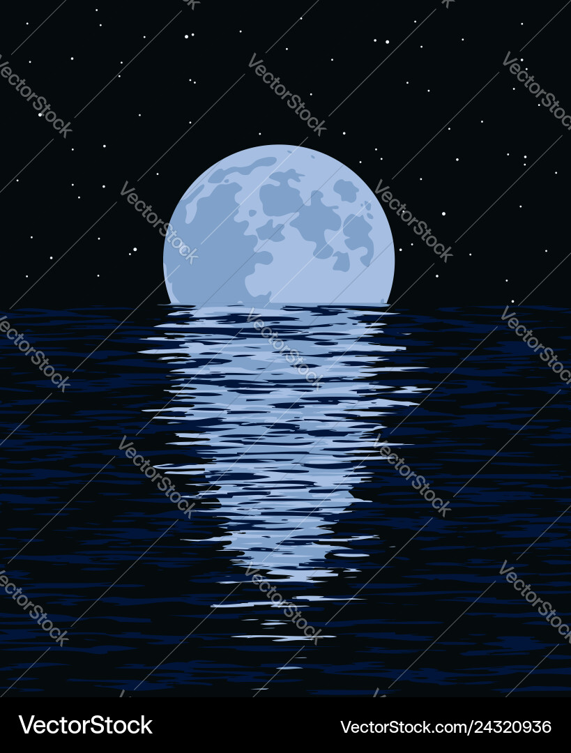 Full Moon Sea Nightscape Royalty Free Vector Image