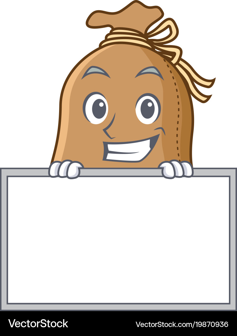 Grinning with board sack character cartoon style Vector Image