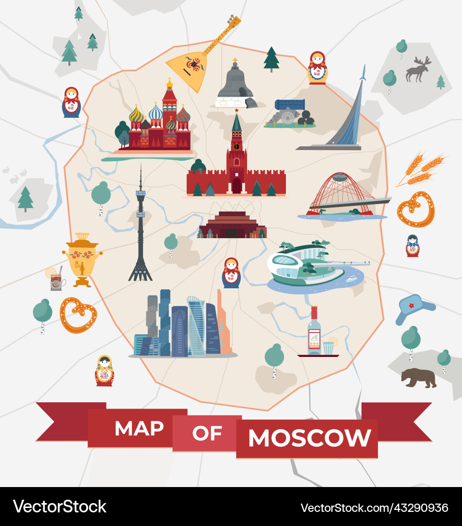 Moscow sights map composition Royalty Free Vector Image