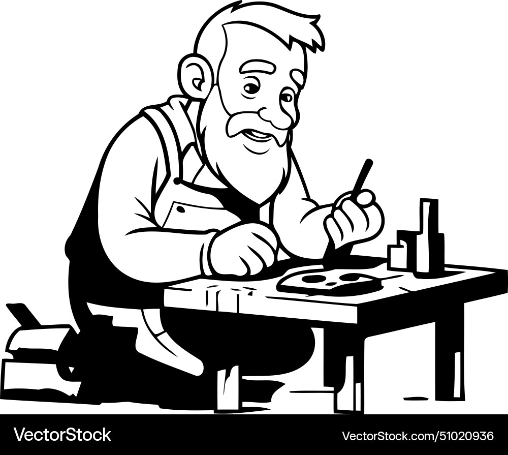 Old craftsman working in his workshop cartoon Vector Image