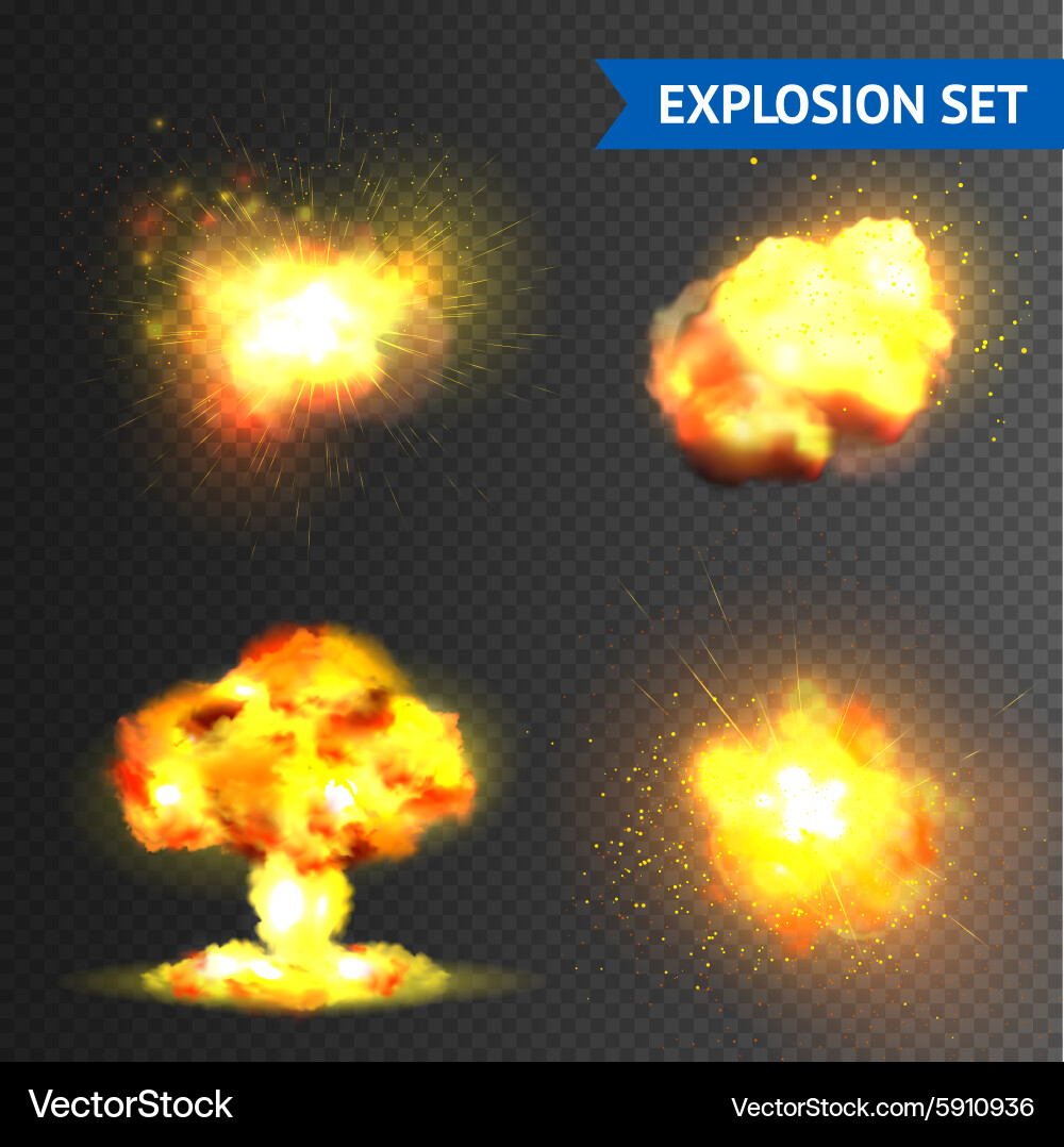 Realistic explosions set Royalty Free Vector Image