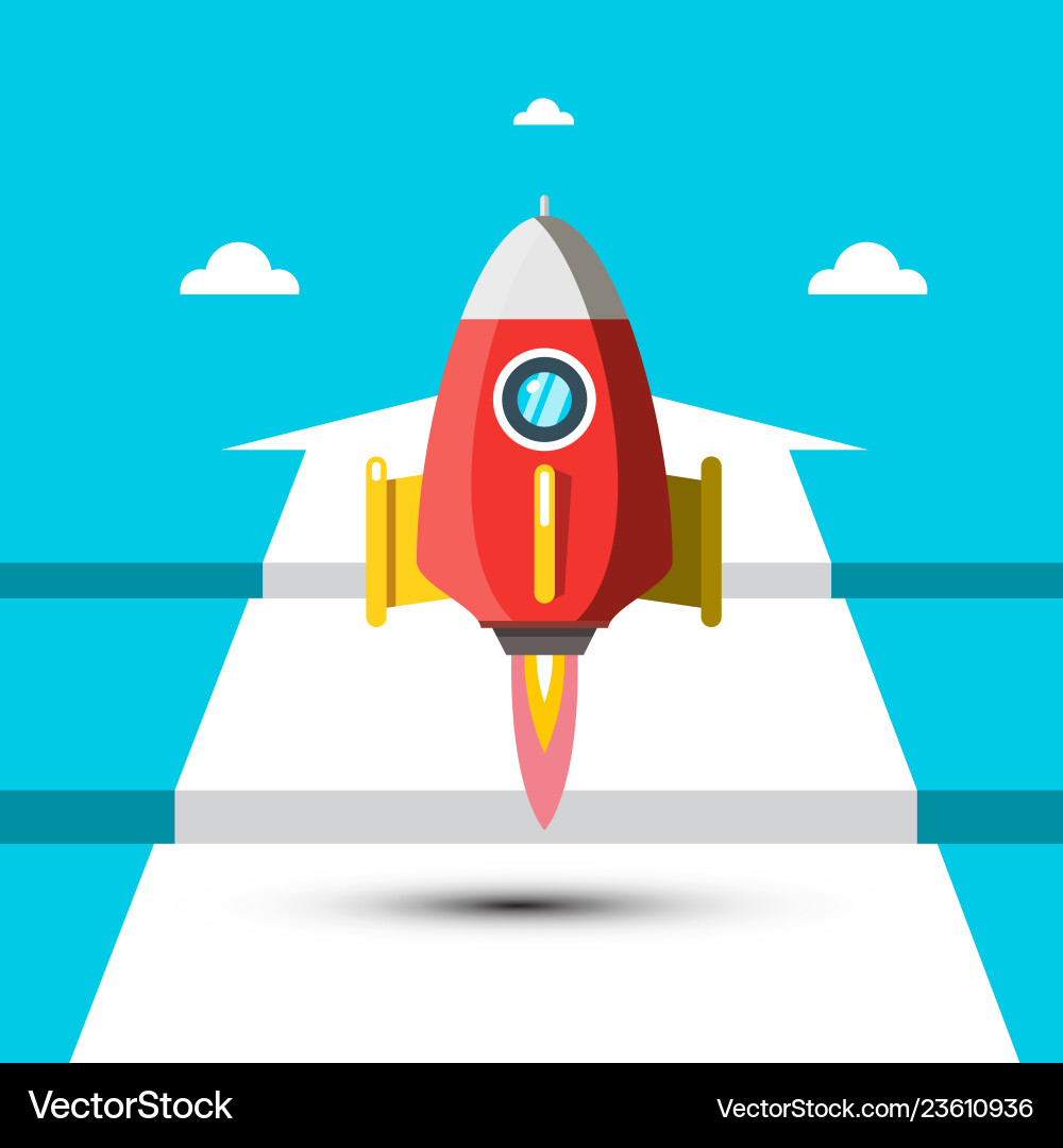 Rocket launch with white arrow on blue background Vector Image