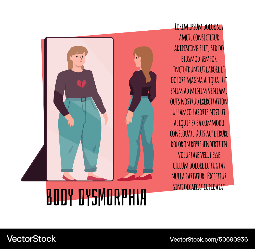 Sad woman watching on mirror with fat reflection Vector Image