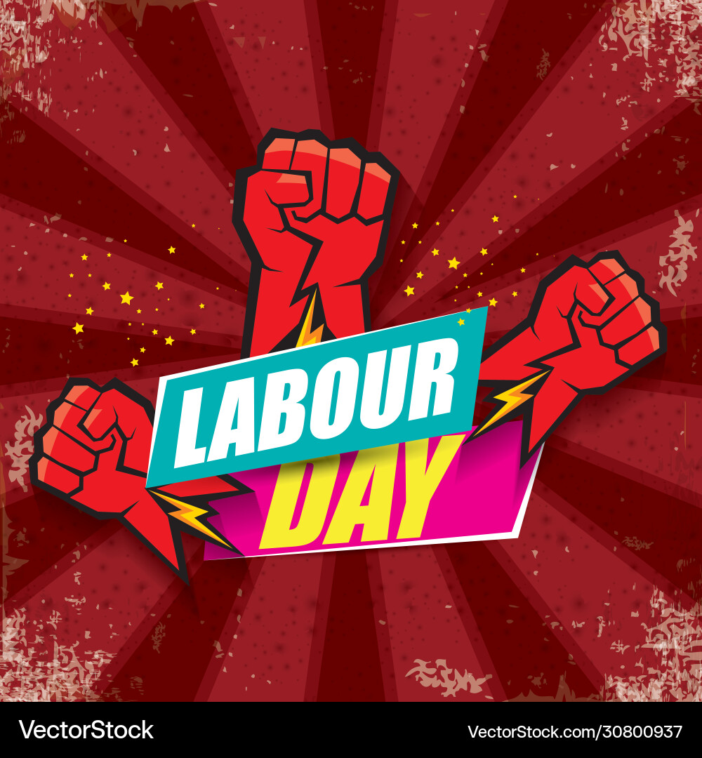 1 may happy labour day label with strong Vector Image
