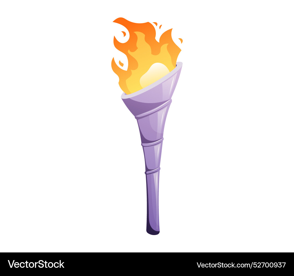 Ancient metal silver medieval torch with burning Vector Image