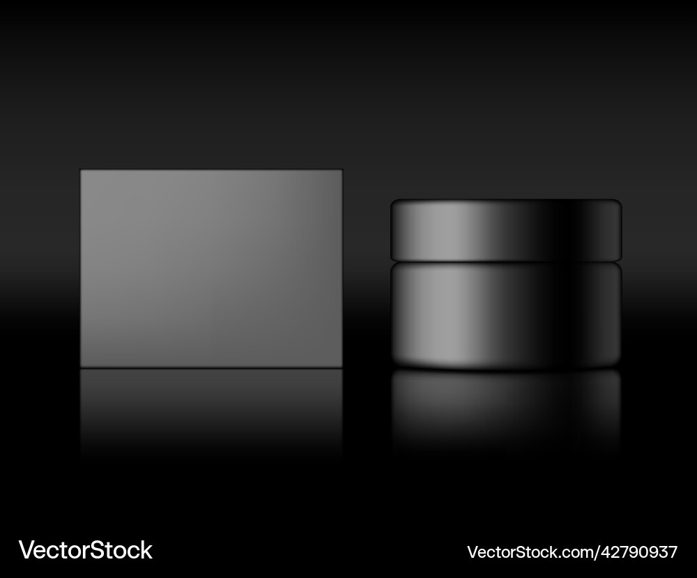 Cosmetic jar with packaging box on black back Vector Image