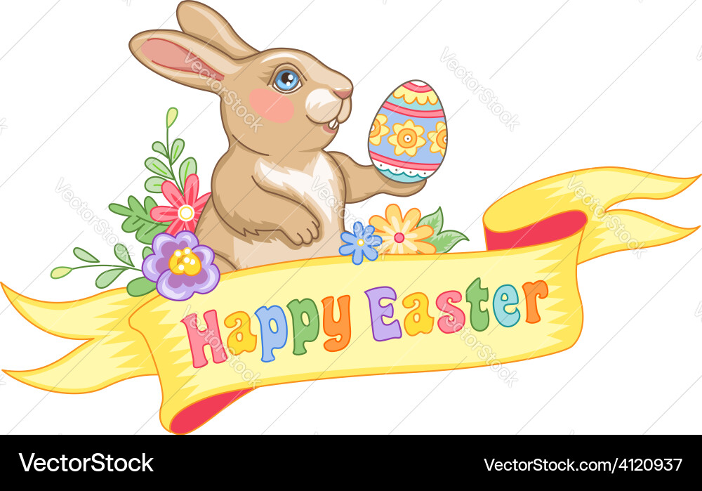Easter rabbit ribbon Royalty Free Vector Image