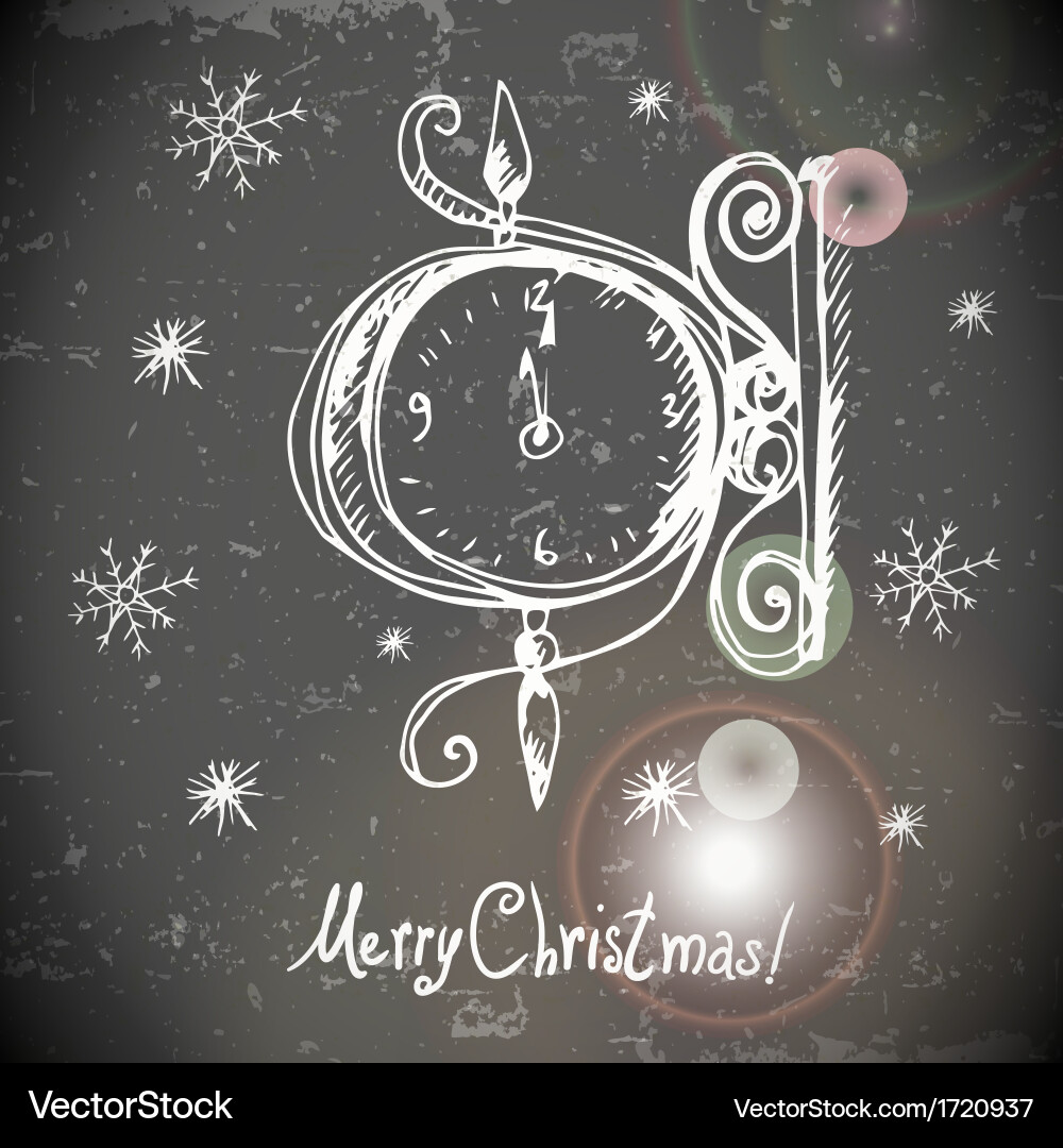 Hand-drawn vintage greeting card with clock Vector Image