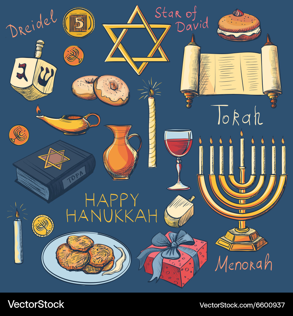 Hanukkah traditional jewish holiday symbols set Vector Image