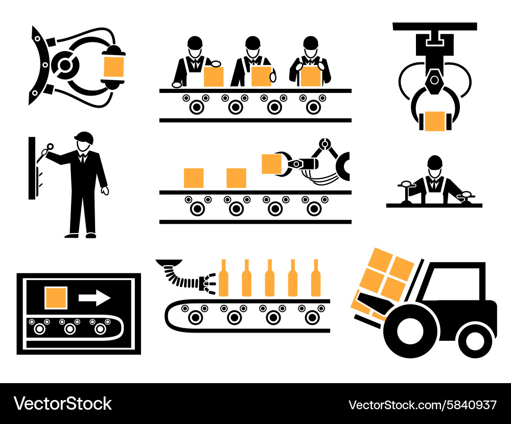 Manufacturing process or production icons set Vector Image