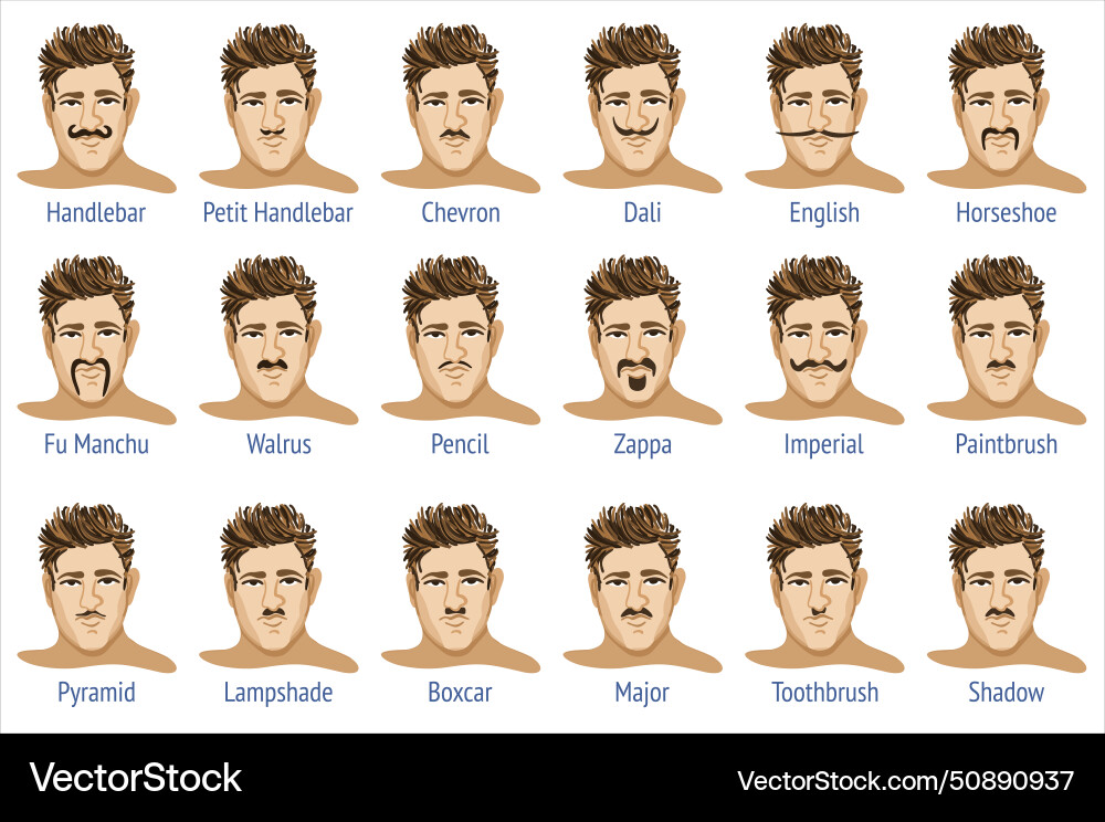 Mustache types isolated set with definitions Vector Image