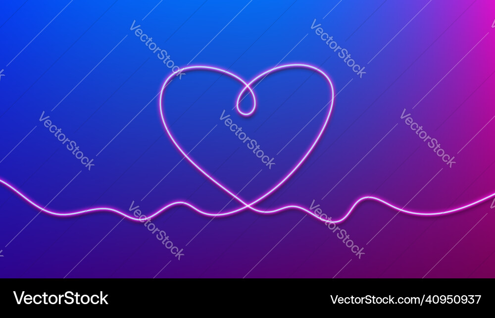 Neon heart continuous line art drawing Royalty Free Vector