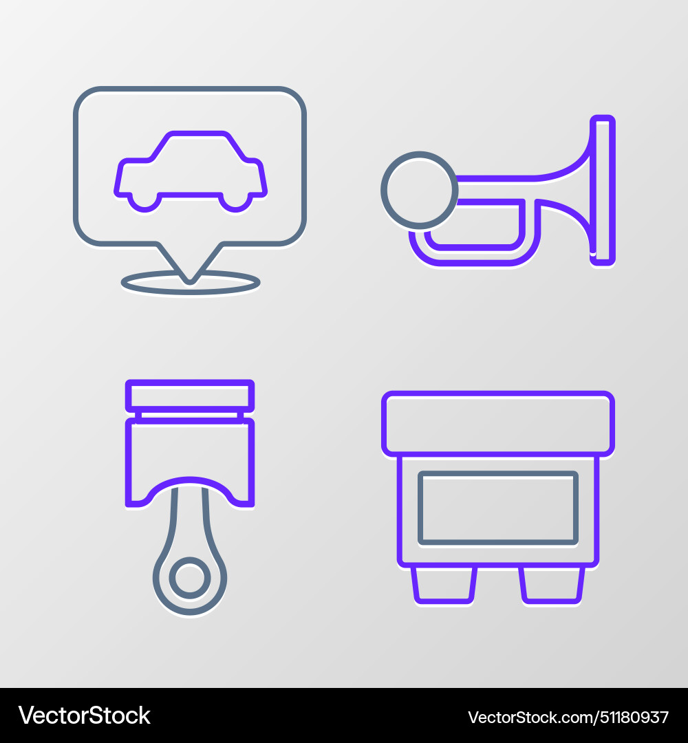 Set line fuse engine piston signal horn vehicle Vector Image