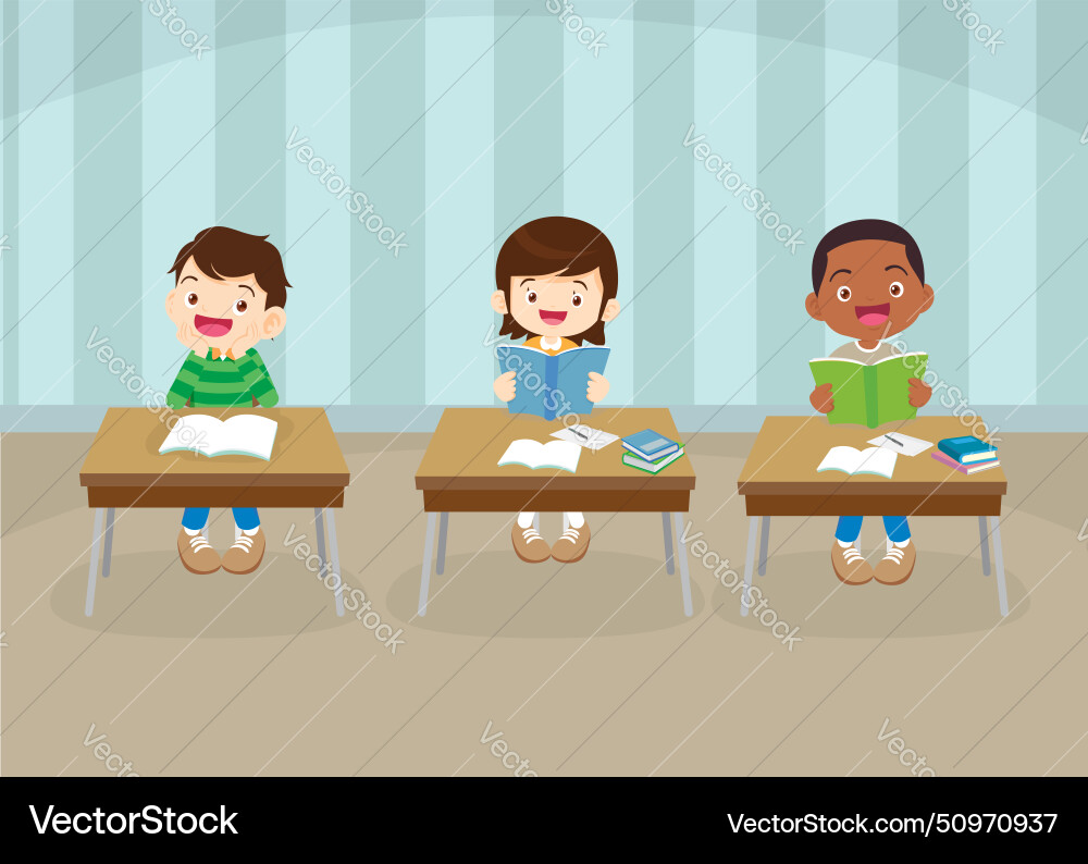 Students and teacher in classroom Royalty Free Vector Image