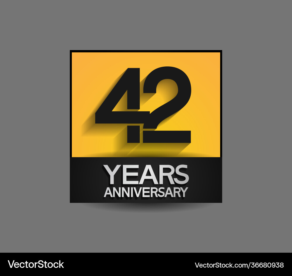 42 years anniversary in square yellow and black Vector Image