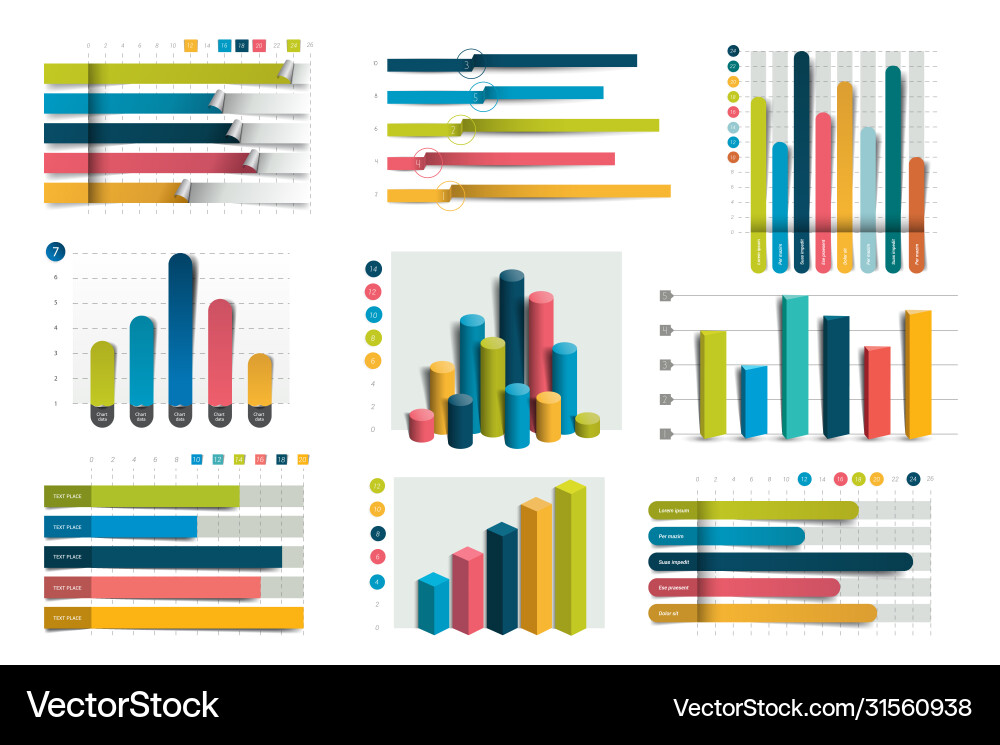 Big set charst graphs blue color infographics Vector Image