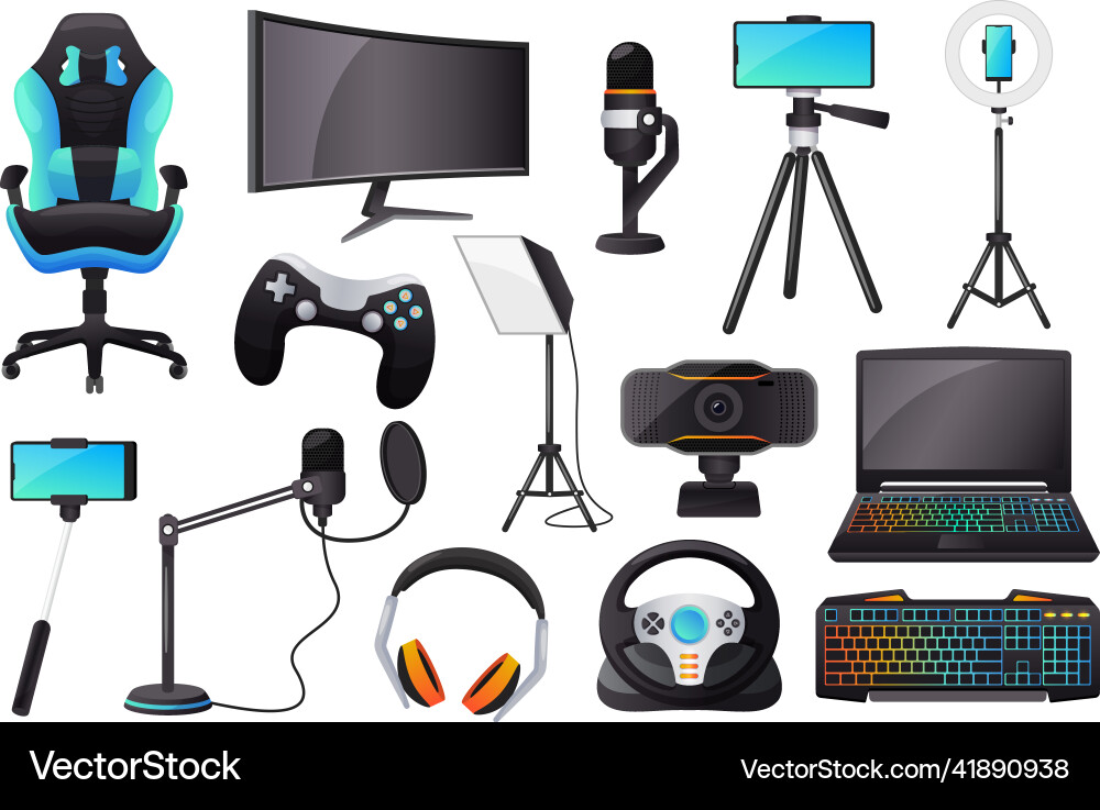 Cartoon live streaming and gaming accessories Vector Image