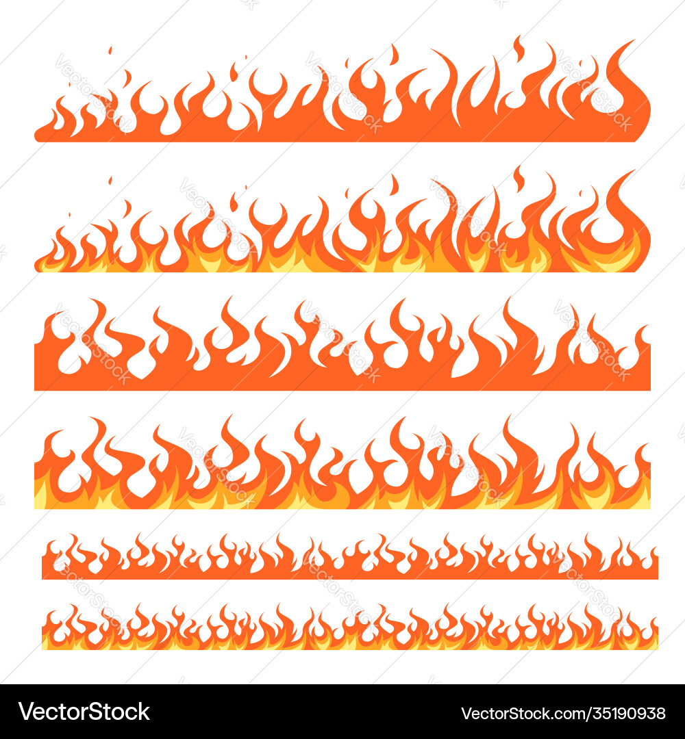 Flame borders in cartoon style set Royalty Free Vector Image
