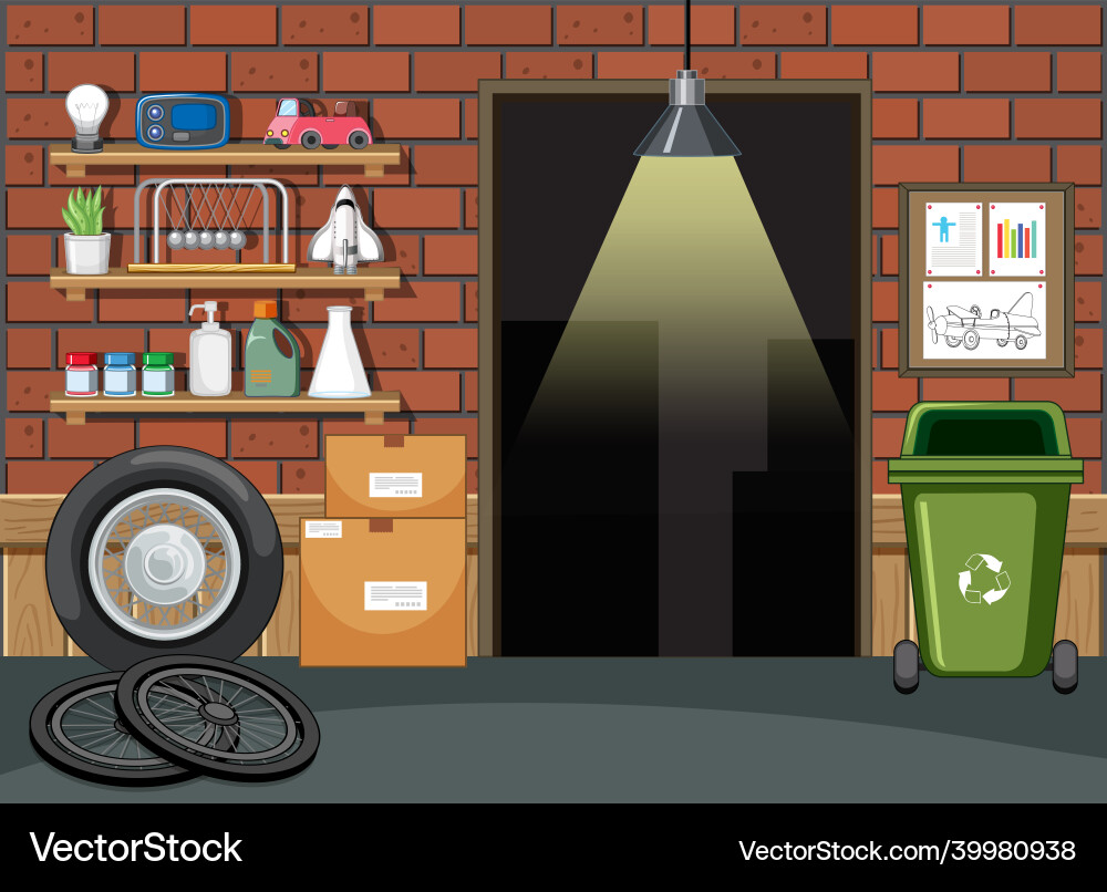 Garage interior with storage and equipments Vector Image